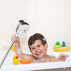 Aonbor Baby Bath Shower Head, Shark Bath Sprayer for Kids with Soft Silicone Brush, Shower Hose and Hand Shower Holder Gunmetal for Kids and Adult Handheld Shower Head, Gray