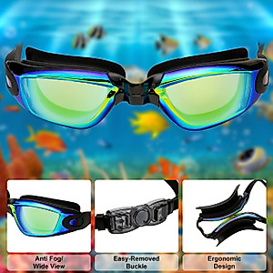 Sloosh Swim Goggles (3 Packs), Swimming Goggles for Adult Men Women Teens Youth (Aqua, Black, Dark Black)