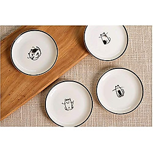 Cat Ceramic Side Sauce Dishes Seasoning Dish, Sushi Soy Dipping dish,Cookie Serving Dishes,Meow Porcelain Small Tea Bag Holder Set of 4 (Cat)