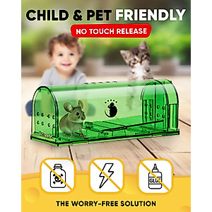 Motel Mouse Humane No Kill Live Catch and Release Mouse Traps, Reusable with Cleaning Brush - 4 Pack