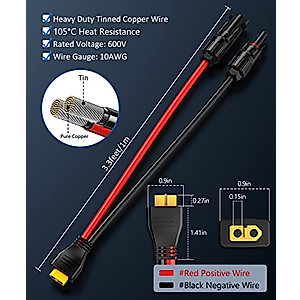 ELECTOP 10AWG Solar Connector to XT60 Adapter Connector Extension Cable, XT60 Plug Female Connector Solar Panel Connector Adapter Battery Charger Cable for Portable Power Station Solar Generator RV