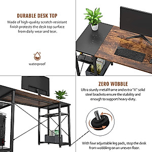 Foxemart Computer Desk 47" Office Desk with Storage Shelves, Industrial Student Study Writing Desk, Modern Work Desk for Home Office, Small Desk Gaming PC Table Workstation, Rustic and Black