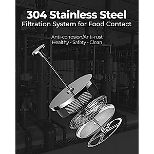 Ahoo French Press Coffee Maker,Large 34 Oz Manual Coffee & Tea Press,Stainless Steel Housing,304 Stainless Steel Filtration System,Cold Brew Heat Resistant Borosilicate Glass for Camping Travel