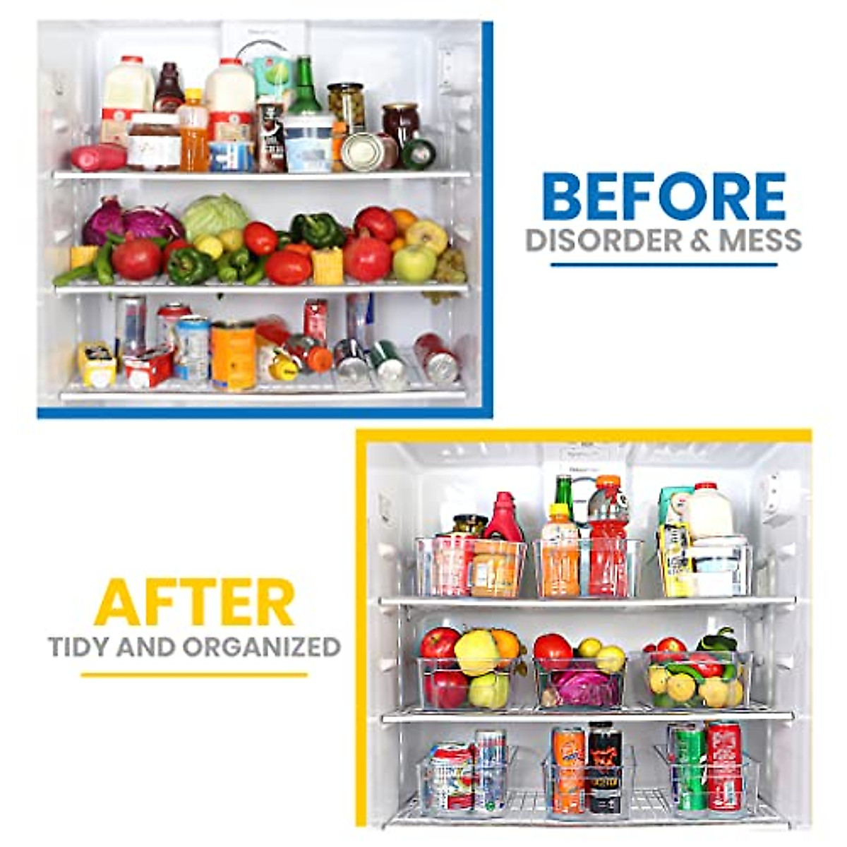 Utopia Home Medium Pantry Organizer - Set of 6 Refrigerator Organizer Bins - Fridge Organizer for Freezers, Kitchen Countertops and Cabinets - BPA Free (Clear)