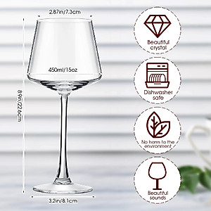 Crystal Wine Glasses Set of 8 Hand Blown Red Wine Glasses 15 Oz Clear Long Stem Wine Glasses with Flat Bottom Dishwasher Safe for Wedding Christmas Anniversary Restaurants Home Bar Parties