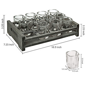 MyGift 12 Shot Glass Set Party Server with Vintage Gray Wood Tray, Shot Glasses for Tequila Whiskey Vodka Spirit Liquor