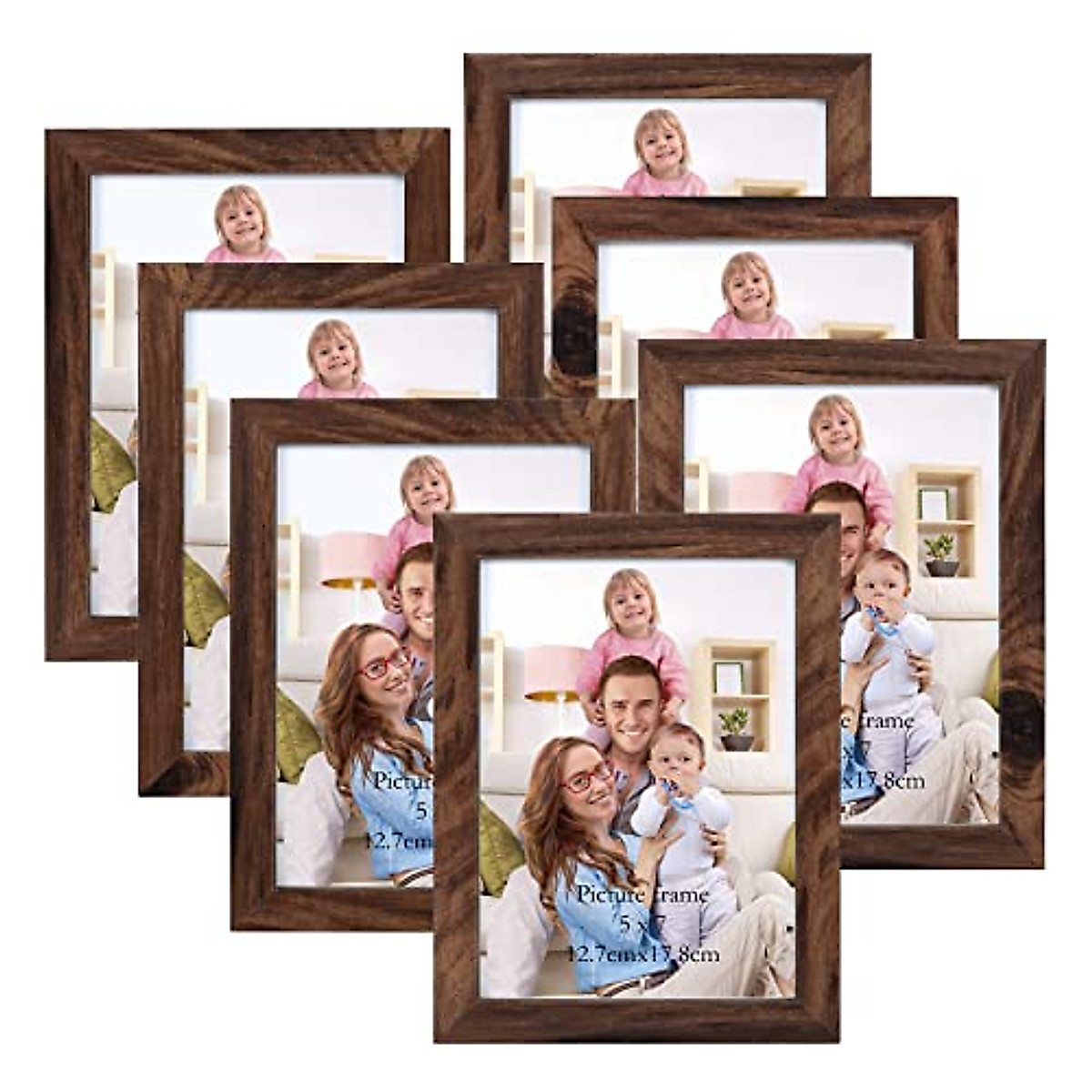 Giftgarden 5x7 Picture Frame Brown Set of 7 Rustic Walnut-Color Photo Frames 5 by 7 for Wall or Tabletop