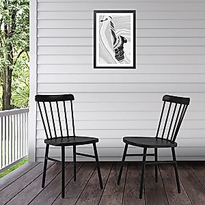 Anmutig Metal Patio Dining Chairs Side Chairs Indoor/Outdoor Windsor Style Metal Side Chair Farmhouse Chair with Spindle Back Set of 4 (Black)