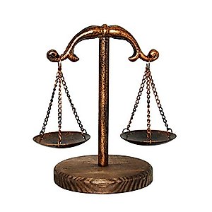Owlgift Vintage Style Metal Libra Jewelry Tower Tray w/Wooden Base Cosmetic Organizer Storage, Lawyer Scale of Justice, Farmhouse Candleholder, Home Décor Antique Weight Balancing Scale – Bronze