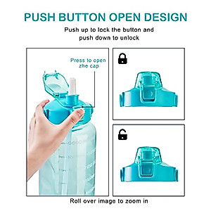 EYQ 64oz Leakproof Free Drinking Water Bottle with Motivational Time Marker BPA Free for Fitness, Gym and Outdoor Sports (Mint Green)