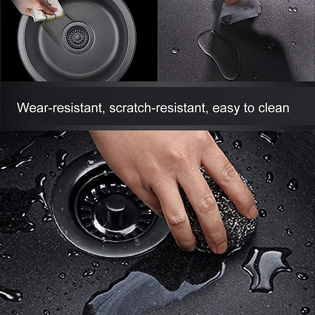 PROPFE Bath Fixtures Black Round Sink Kitchen 304 Stainless Steel Sink Round Single Sink Bathroom Round Washbasin Washing Vegetables and Dishwashing Pool (Color : Black, Size : 30cm|11.8inches)