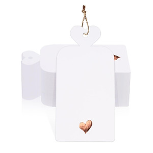 100Pcs White Gift Tags,Gift Tags with String,Kraft Paper Tags Labels,Large Party Favor Tags with Rose Gold Foil Heart,Blank Tags Gift Wrap Tags for Christmas,Wedding,Bridal Party,Birthday,Baby Shower