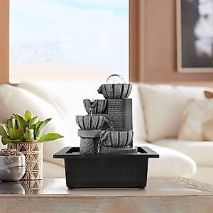 Dyna-Living Water Fountains Indoor Tabletop Water Fountain with LED Rolling Ball Feng Shui Waterfall Fountain for Modern Home Decor Office Living Room Decoration Home Gifts for Friends