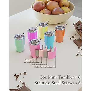 UIRZOTN 3oz Mini Tumbler Shot Glass with Straw and Lid, 6 Pack Stainless Steel Sublimation Shot Glasses for Wedding Party Whiskey Cocktail Bar with Straw and Lid