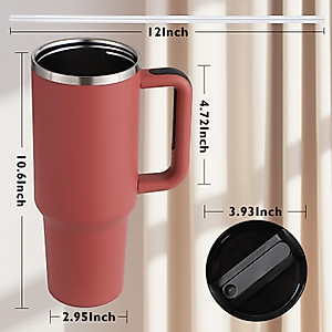 Ochapa 40 oz Tumbler with Handle Straw Lid Insulated Stainless Steel Vacuum Reusable Keep Drinks Cold Coffee Cup Holder Friendly Gifts for Women Men Lover Car Gym Travel, Brown Red