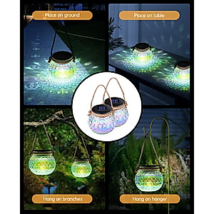 Beedove Solar Lantern, 2 Pack Outdoor Lantern Solar Lights, Waterproof Garden Patio Pathway Decor, Glass Lanterns Outdoor Decorative Hanging, Auto Turn ON/Off Garden Lights Decor for Yard Patio Lawn