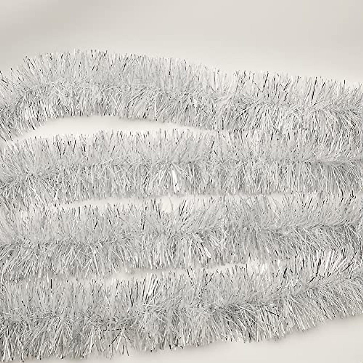 Lukigif 25 Feet Christmas Tree Twist Garland Sparkly Thick Metallic Tinsel Foil Wreath Hanging Decor for Parade Floats Christmas Eve Xmas Tree New Year Wedding Birthday Party, 4" x 25', Silver White