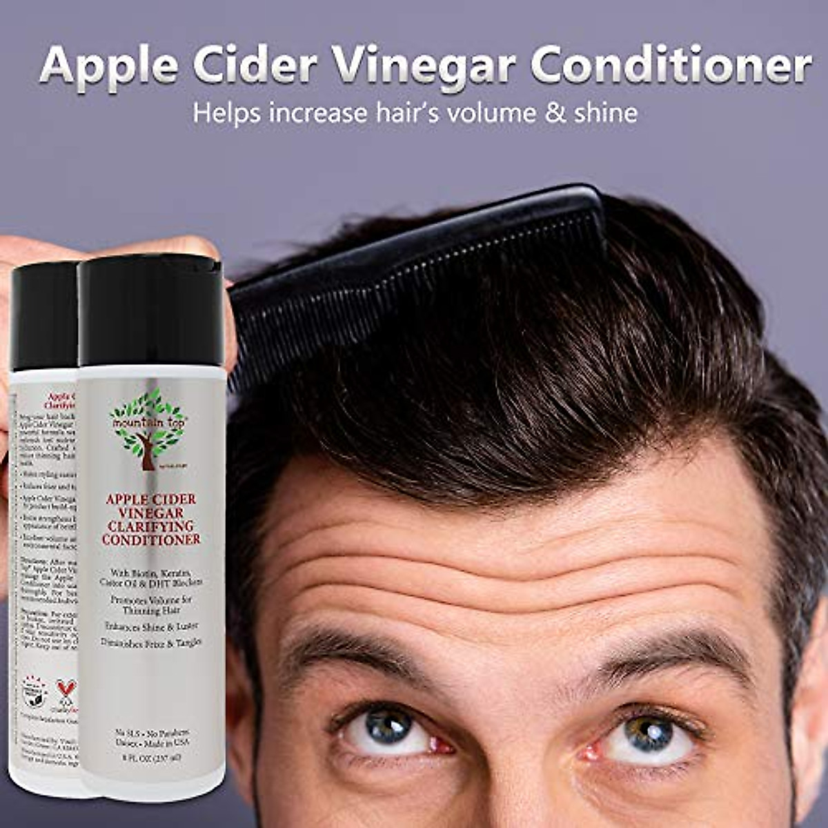 MOUNTAIN TOP Apple Cider Vinegar ACV Conditioner with Biotin Keratin Caffeine Castor Oil Key Active, 8 Fl Oz