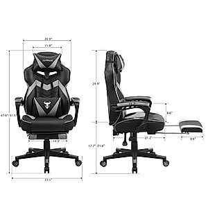Zeanus Gaming Chairs for Adults Ergonomic Computer Chair with Footrest Gamer Chair with Massage Recliner PC Gaming Chair Home Office Desk Chair Big and Tall Racing Chair Lumbar Support Grey