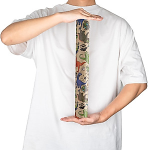 RUSPEPA Kraft Wrapping Paper Roll - Mini Roll - Colorful Dinosaur Design Great for Kids' Birthday, Boys' Birthday Party and More - 17 Inches X 16.5 Feet