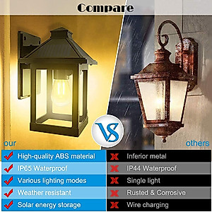 Solar Wall Lanterns Light Outdoor with 3 Modes, GEYUEYA 2 Pack Wireless Solar Motion Sensor LED Wall Sconce Lights Waterproof Warm Lighting Porch Light Fixtures for Patio Porch Garden Yard - No Glass