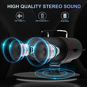 RHM K666 Karaoke Machine with Powerful & Clear Sound, 2 Wireless Microphones, Rechargeable Battery, 8 Hours Playtime, Support Bluetooth/AUX/USB/PC for Home, Party, Wedding, Picnic, Outdoors Activities