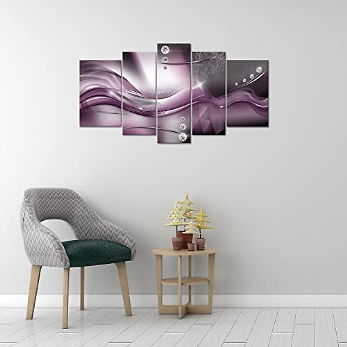YAYNICE Modern Abstract Purple Wall Art 5 Piece Large Picture Canvas Print Wall Painting Artwork Wall Décor for Bedroom Living Room Bathroom Office