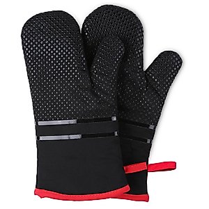 Oven Mitts, Heat Resistant Kitchen Oven Gloves 572°F, Non-Slip Silicone Surface, Extra Long Flexible Thick Mitts for Kitchen, Cooking, Baking, BBQ, Black