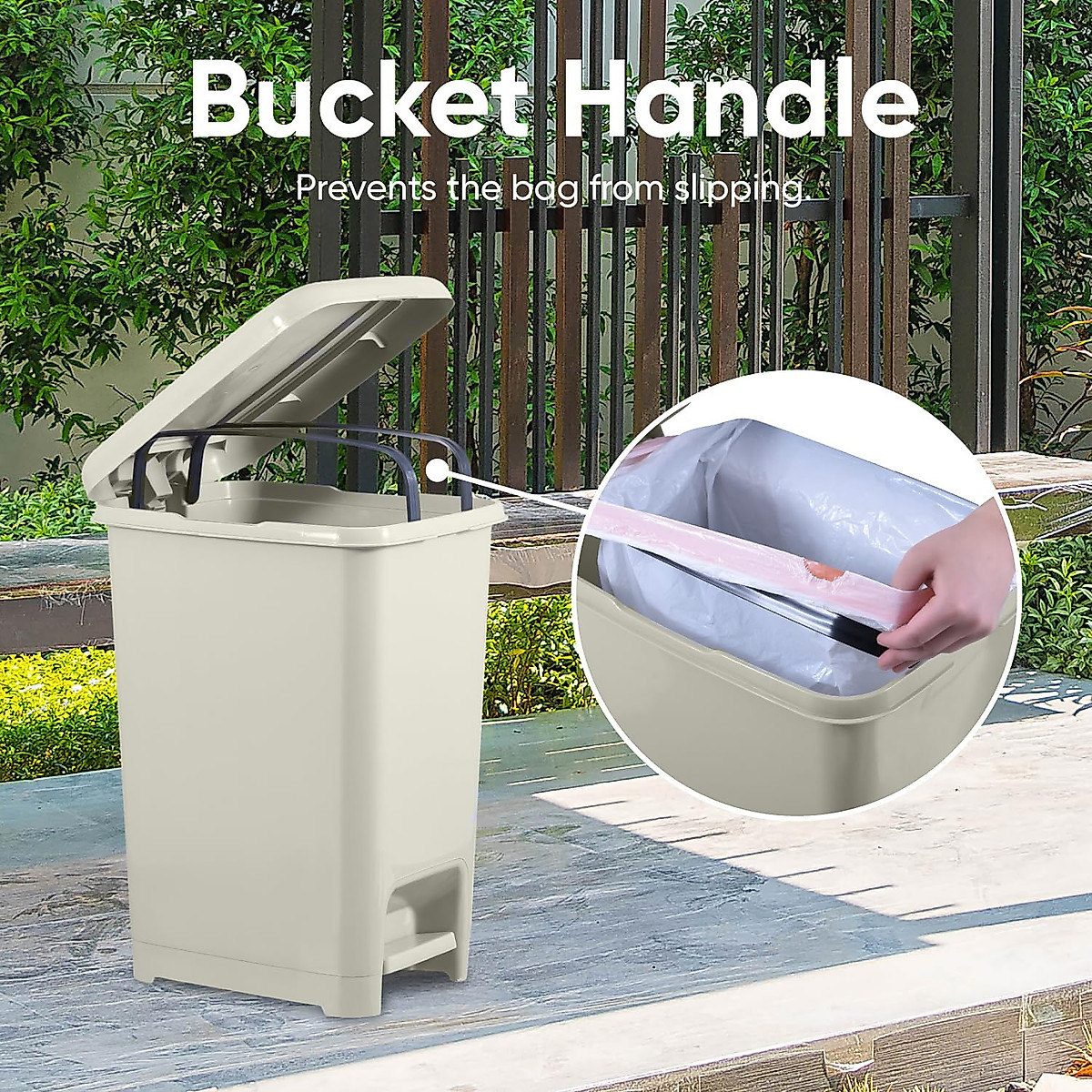 Superio Slim Trash Can with Foot Pedal, 64 Qt., Large Step On Trash Can, Durable Plastic Garbage Can with Removable Bucket, Kitchen Waste and Recycling Bin 16 Gallons, Greige