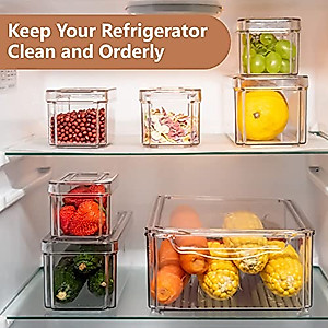 Fridge Organizers and Storage Clear, Fruit Containers for Fridge Stackable Organizers with Lid, Plastic Vegetable Refrigerator Organizer Bins, Freezer, Kitchen Organization and Storage, 7 Pcs/Set