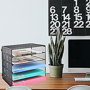 COSYAWN Paper Letter Tray Organizer, 5 Tier Mesh File Tray Desktop Paper Sorter, Black