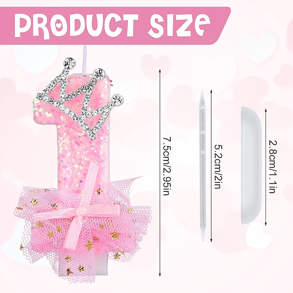 Birthday Number Candles, 2.95 Inch Crown Bow Mesh Candle Glitter Pink Number Candles Cake Topper Birthday Candles with Sequins for Anniversary Celebrations Supplies (Number 1)