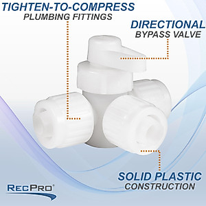 RecPro RV Plumbing Hardware | 06910 | 3-Way 1/2" Compression Fitting Directional/Bypass Valve | Pex Pipe/Tubing Fittings (1 Fitting)