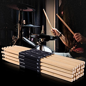 OIETON 12 Pairs Drum sticks 5A Classic Maple Wood Drumsticks Wood Tip Drumstick for Adults Kids and Beginners