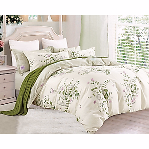 Swanson Beddings Graceful and Reversible Floral Print 3-Piece 100% Cotton Bedding Set: Duvet Cover and Two Pillow Shams (Queen)