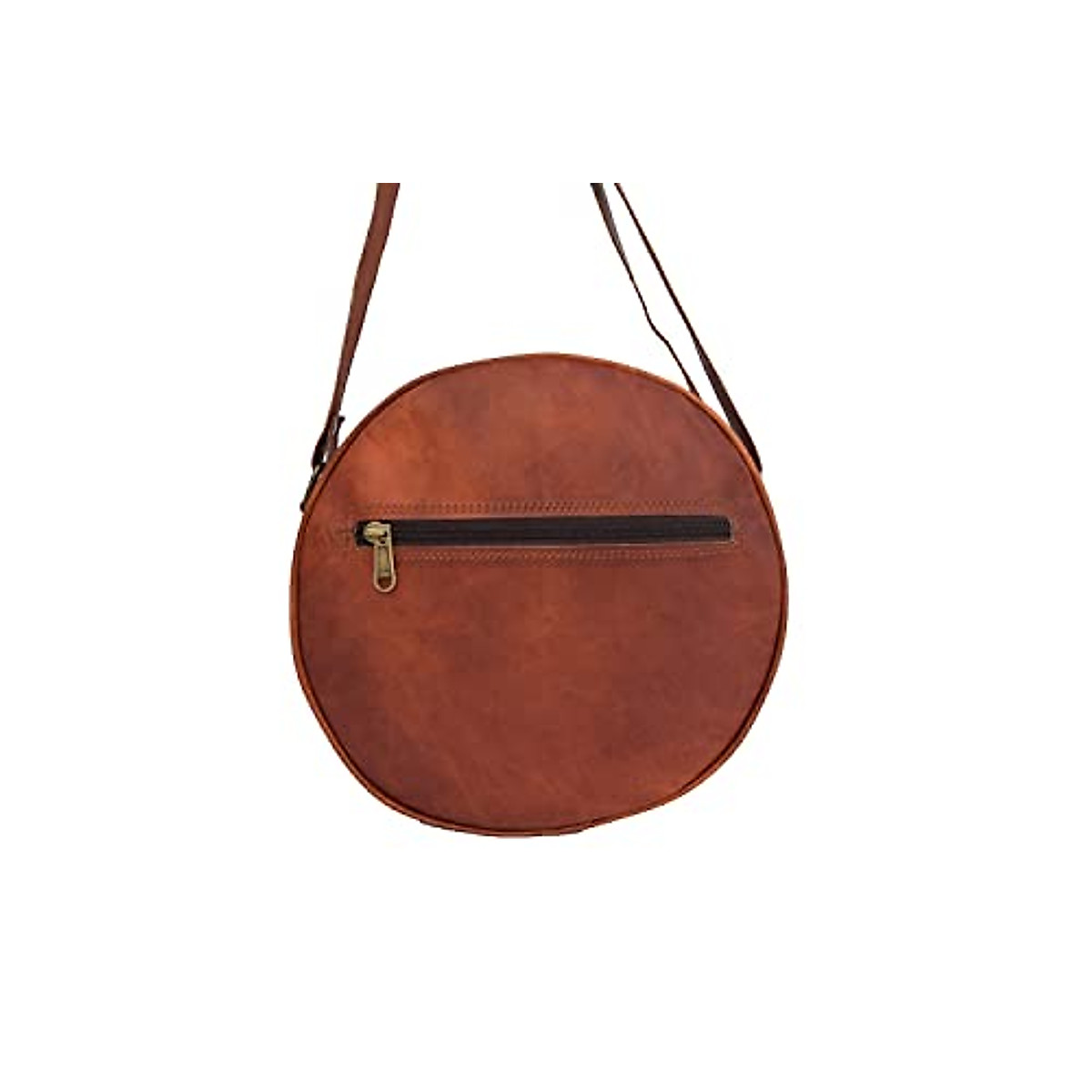 Handmade Vintage Leather Crossbody Bag Women/Teen Girls Satchel Handbag Round Messenger Sling Bags, 10 Inch Small, Brown