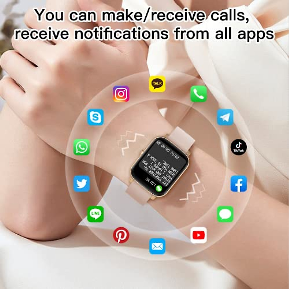 Wwzzey Smart Watch for Women Answer/Make Calls, 1.7" Waterproof Fitness Watch with Heart Rate/Blood Oxygen/Sleep Monitor, Ai Voice, Women Watches for Android/iPhone.