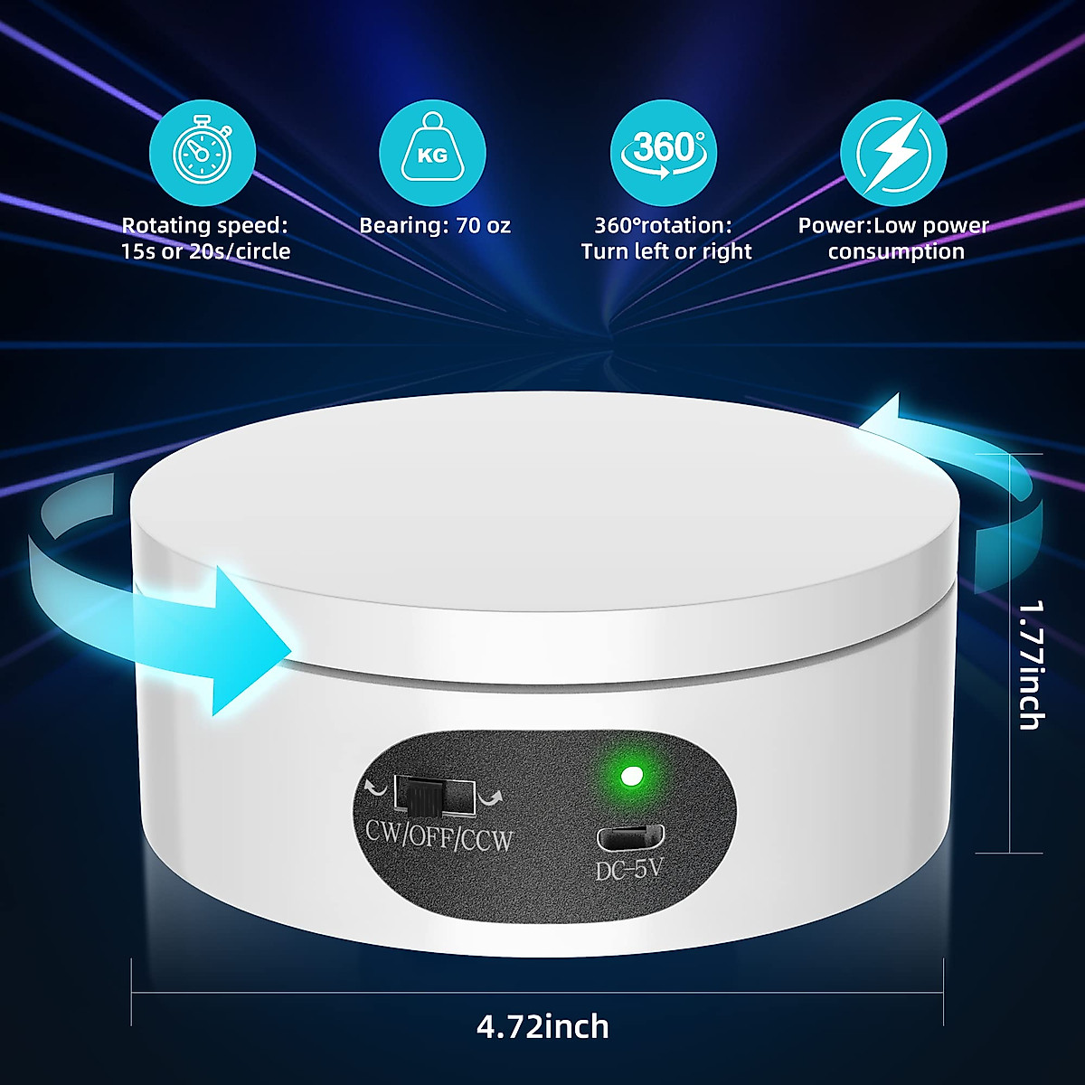 ROLWAY Rotating Display Stand, 360 Degree Automatic Motorized Rotating Turntable Display Stand for Photography Products, Display Turntable for Jewelry, Spinning Display Stand, White