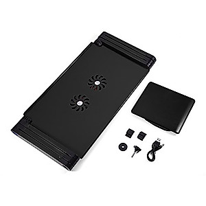 Portable Laptop Stand, 360 Degree Adjustable Foldable Computer Tablet Notebook Table Desk Holder Rack with Mouse Tray for Bed Red (Black-Dual Fan)