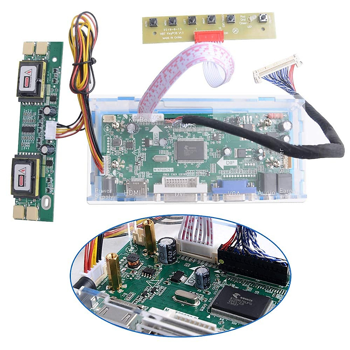 GeeekPi NT68676 Case Kit, HDMI+VGA+DVI+Audio Input LCD Controller Driver Board or HSD190MEN4 M170EN06 17" 19" 1280x1024 4CCFL 30Pins LCD Panel + Acrylic case Fit for Arcade1Up Monitor