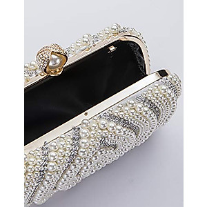 meilun Women's Pearl Clutch Purses Glliter Banquet Handbag Evening Bags (White 1)