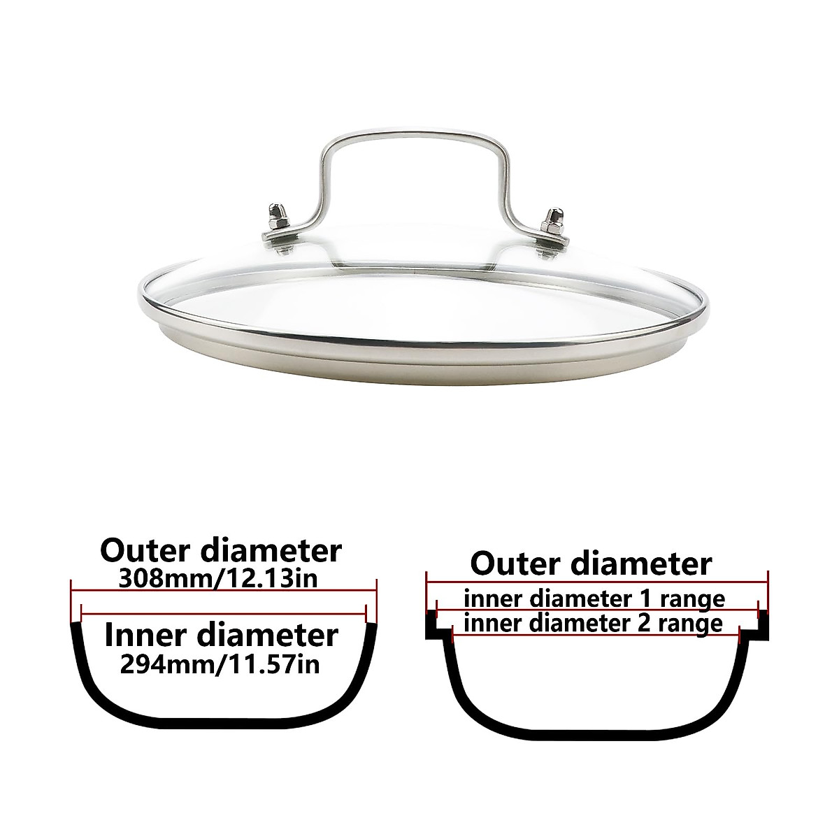Antrader Tempered Glass Lid,12" Glass Covers for Pots,Pans and Skillets,1Set,Clear