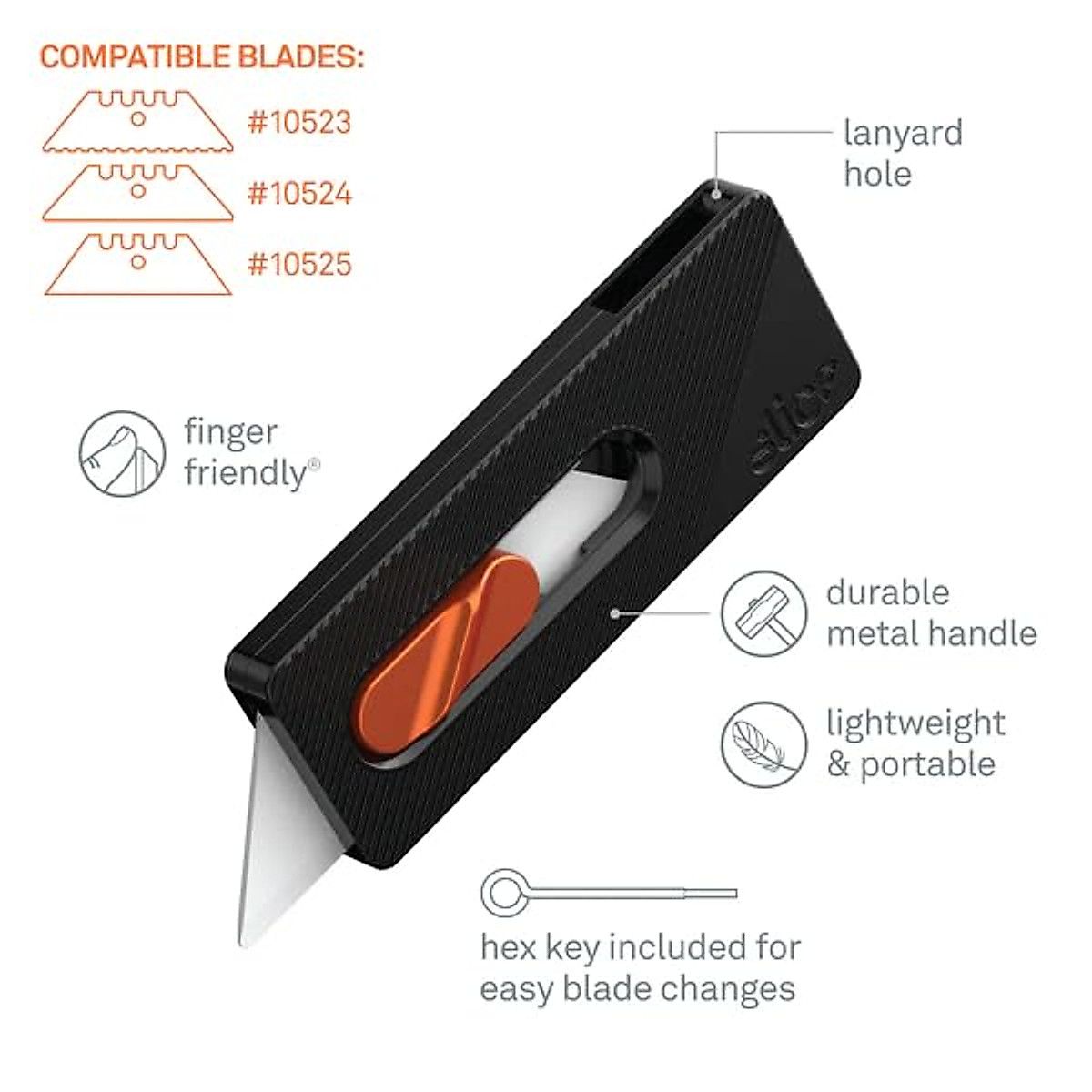 Slice 10496 EDC Pocket Knife, Ceramic Blade, Finger Friendly, Lasts 11x Longer Than Metal, Aluminum Handle, Textured Grip, Lanyard, Commercial Grade