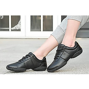 WUIWUIYU Boys Girls Women's Lace Up Aerobics Gymnastics School Cheerleading Dance Sport Shoes Training Sneakers Black Size 13.5