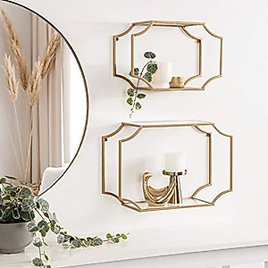 Kate and Laurel Ciel Modern Horizontal Shelves, Set of 2, Gold, Decorative Glam Wall Decor for Storage and Display