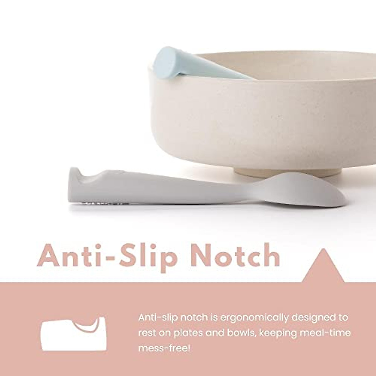 Miniware Training Spoon Cutlery Set with Carrying Case for Baby Toddler Kids - Promotes Self Feeding | 100% Food Grade Silicone | BPA Free | Modern & Durable Design | Dishwasher Safe (Grey and Peach)