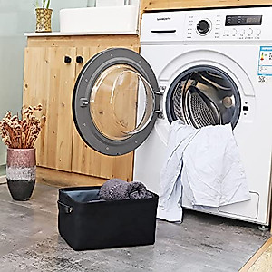 FENQDOOU Velvet Storage Bins, Storage Baskets with Sturdy Handles, Collapsible 6 Pack Storage Box Suitable for Home, Closet, Office, Nursery ,Shelf, Toys 12.2x8.2x6.2 inches(Black)