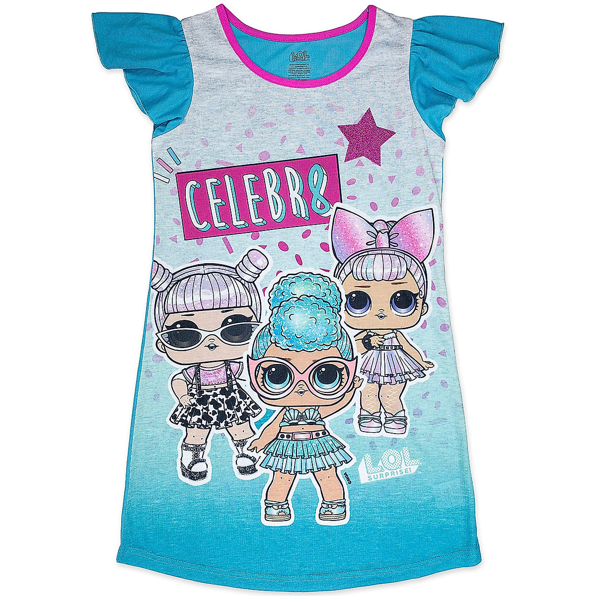 L.O.L. Surprise! Girls Pajama Set, Dorm PJs with Slippers, Rocker Diva MC Swag Opal Q.T. Pearl Q.T (Girls 6/6X, Turquoise)