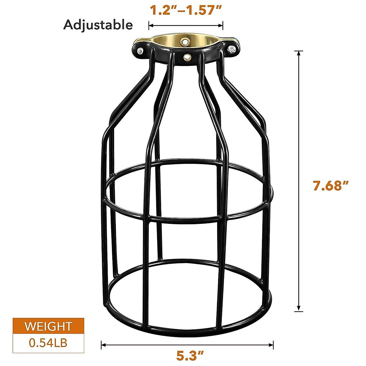 Simple Deluxe 1-Pack Adjustable Industrial Clamp on Metal Bulb Guard Cage for Pendant, Farmhouse Light Fixture, Vintage Lamp Shades and Hanging Lamp, Black