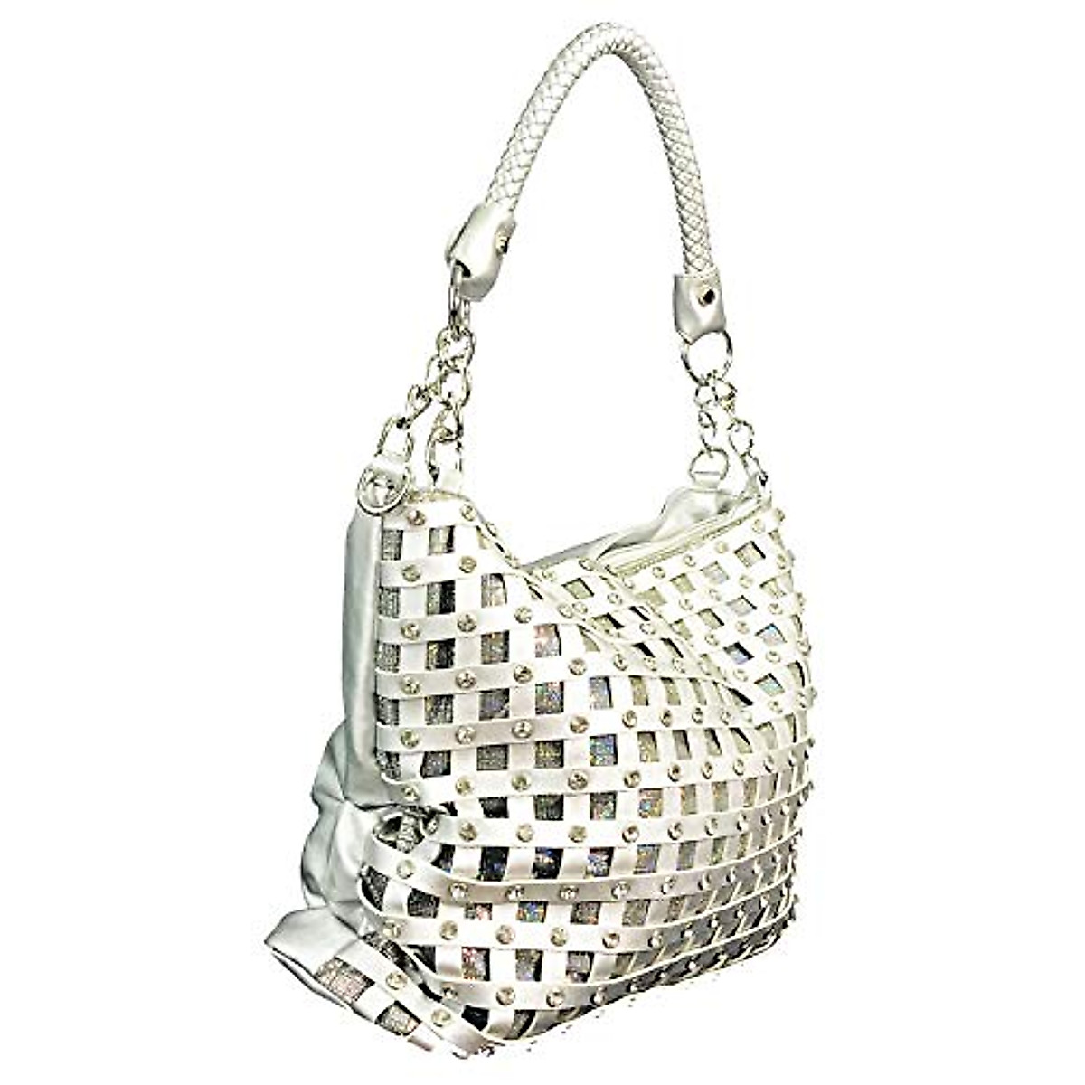 Zzfab Sparkle Rhinestone Suede Hobo Handbag (Silver)
